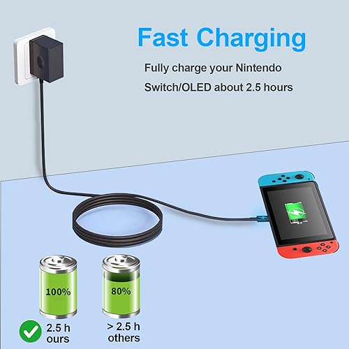 Fast Charger for Nintendo Switch, USB C Type C Power Adapter Compatible with Nintendo Switch/Switch Lite/Switch OLED/Switch Dock, 15V/2.6A Supports TV Mode and Dock Station