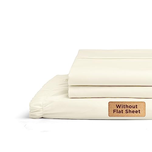 Linen Home 100% Cotton Percale Fitted Sheet Set Twin Size, Ivory, Deep Pocket, 2 Piece - 1 Deep Pocket Fitted Sheet and 1 Pillowcase, Crisp Cool and Strong Bed Linen