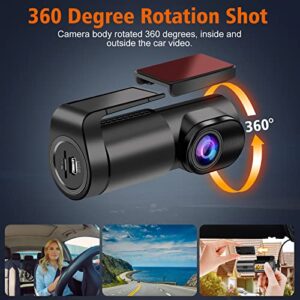 Dash Cam Front, WiFi 1080P Dash Camera for Cars, Mini Car Camera with 140° Wide Angle, 360 Degree Rotation Shot, Night Vision, WDR, G-Sensor, Loop Recording, 24H Parking Monitor, Support 128GB Max