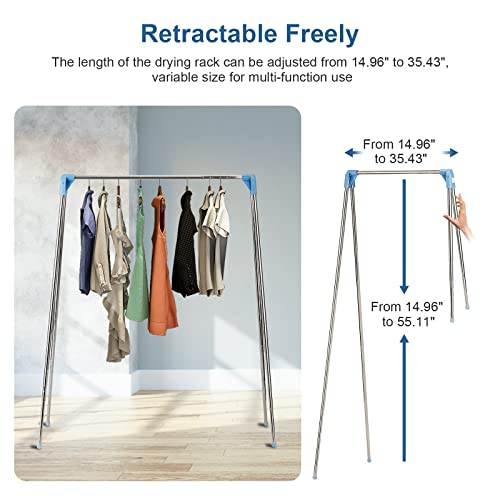 Portable Garment Rack, 15-35 inch Collapsible Clothes Drying Rack, Foldable Mini Drying Clothes Rack for Laundry, Travel, Camping, Hotel, Dance (1 Portable Clothes Rack + 10 Mini Clothes Hangers)