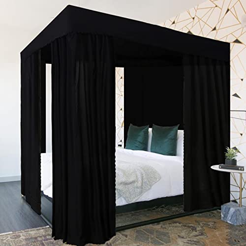 Kmhesvi Black Canopy Bed Curtains - 4 Corner Post Bed Curtains Canopy King Bed Canopy Curtains for Adults Girls Bedroom Decoration(Black, King)