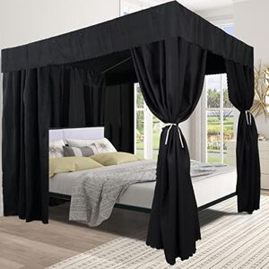 Kmhesvi Black Canopy Bed Curtains - 4 Corner Post Bed Curtains Canopy King Bed Canopy Curtains for Adults Girls Bedroom Decoration(Black, King)