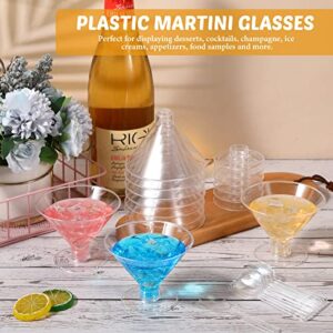 Yinkin Clear Plastic Martini Glasses 5 oz Disposable Cocktail Glasses Mini Martini Plastic Cups Dessert Plastic Shot Glasses Unbreakable with Spoons for Weddings Party Wine Appetizers Food(100 Pack)