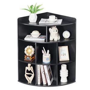 VECELO 3-Tier Corner Cabinet with 8 Cubbies, Wooden Cube Storage Organizer, Modern Bookshelf Units for Playroom, Bedroom, Living Room, Black