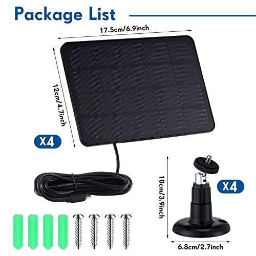 Fabbay Solar Panels for Security Camera Charging Solar Panel for Wireless Camera 360° Adjustable Mounting Solar Panels IP67 Waterproof Compatible with DC 5V 4W Camera USB or USB-C Port (Black, 4 Pack)