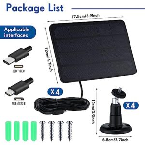 Fabbay Solar Panels for Security Camera Charging Solar Panel for Wireless Camera 360° Adjustable Mounting Solar Panels IP67 Waterproof Compatible with DC 5V 4W Camera USB or USB-C Port (Black, 4 Pack)