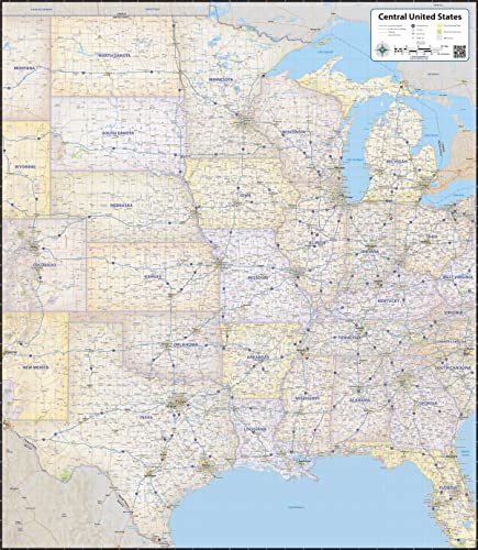 Central US Laminated Wall Map (36” wide by 42” high)