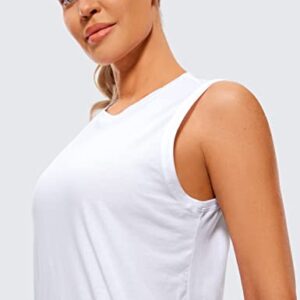 CRZ YOGA Pima Cotton Workout Tank Top for Women Loose Sleeveless Tops High Neck Yoga Tanks Athletic Gym Shirts White X-Large