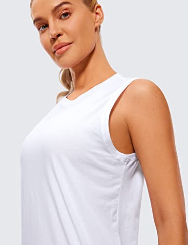 CRZ YOGA Pima Cotton Workout Tank Top for Women Loose Sleeveless Tops High Neck Yoga Tanks Athletic Gym Shirts White X-Large