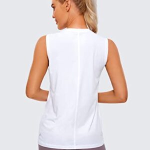 CRZ YOGA Pima Cotton Workout Tank Top for Women Loose Sleeveless Tops High Neck Yoga Tanks Athletic Gym Shirts White X-Large