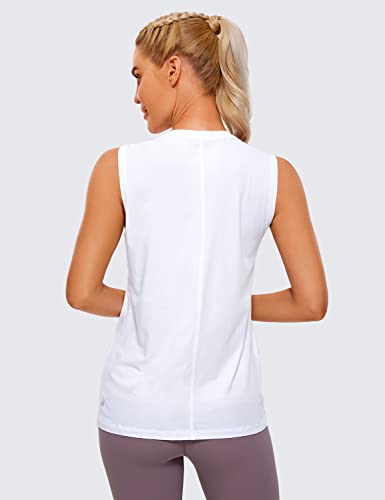 CRZ YOGA Pima Cotton Workout Tank Top for Women Loose Sleeveless Tops High Neck Yoga Tanks Athletic Gym Shirts White X-Large