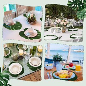 XunYee 100 Pcs Large Palm Leaves Artificial Monstera Leaf Decor Tropical Palm Leaves Placemats for Wedding Hawaiian Luau Party Jungle Safari Beach Table Decoration, 11.4 x 13.8 Inch