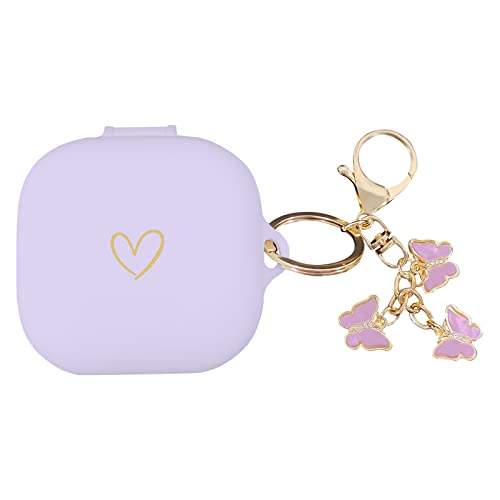 AIIEKZ Compatible with Beats Fit Pro 2021, Soft Silicone Case with Gold Heart Pattern for Beats Fit Pro Case with Cute Butterfly Keychain for Girls Women (Lavender Purple)