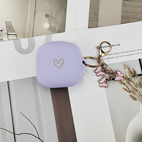 AIIEKZ Compatible with Beats Fit Pro 2021, Soft Silicone Case with Gold Heart Pattern for Beats Fit Pro Case with Cute Butterfly Keychain for Girls Women (Lavender Purple)