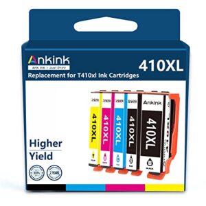 ankink 410xl ink cartridges 5 pack replacement for epson 410 xl t410 t410xl to use with expression xp-7100 xp-830 xp-640 xp-630 xp-530 xp-635 xp7100 printer (black, photo black, yellow, magenta, cyan)