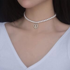 KURTCB Y2k Necklaces Accesories Grunge Cross Heart Butterfly Pearl Zinc Necklace Vintage Gothic Aesthetic Choker Necklace Set for Women Girls