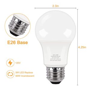 PARTPHONER A19 LED Light Bulb, 60W Equivalent, 9W 2700K Soft White, E26 Standard Base Non-Dimmable LED Light Bulb, CRI 85+, 6 Packs