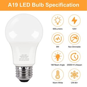 PARTPHONER A19 LED Light Bulb, 60W Equivalent, 9W 2700K Soft White, E26 Standard Base Non-Dimmable LED Light Bulb, CRI 85+, 6 Packs