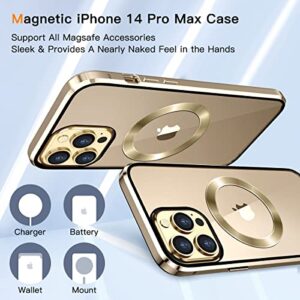 [CD Loop+Safety Lock]Magnetic Case for iPhone 14 Pro Max Case,[Privacy Screen with Camera Lens][Electroplating Metal Bumper]Double Sided 9H Glass Compatible with MagSafe Case for iPhone 14 Pro Max