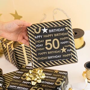 RUSPEPA Reversible Wrapping Paper Roll - 50 Years Old Birthday Black and Gold Pattern Great for Birthday, Party, Baby Shower - 17.5 Inches X 32.8 Feet