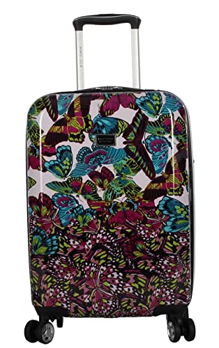 Betsey Johnson Designer 20 Inch Carry On - Expandable (ABS + PC) Hardside Luggage - Lightweight Durable Suitcase With 8-Rolling Spinner Wheels for Women (Magenta Butterfly, 20in)