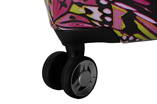 Betsey Johnson Designer 20 Inch Carry On - Expandable (ABS + PC) Hardside Luggage - Lightweight Durable Suitcase With 8-Rolling Spinner Wheels for Women (Magenta Butterfly, 20in)