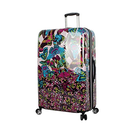 Betsey Johnson Designer 20 Inch Carry On - Expandable (ABS + PC) Hardside Luggage - Lightweight Durable Suitcase With 8-Rolling Spinner Wheels for Women (Magenta Butterfly, 20in)