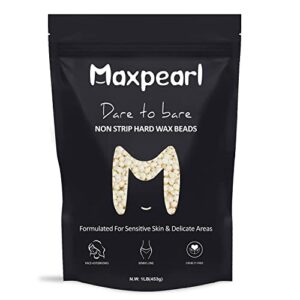 wax beads for facial hair removal, maxpearl 1lb hypoallergenic hard wax beans with natural ingredients for sensitive skin, eyebrows, upper lip, chin, sideburns, neck & more