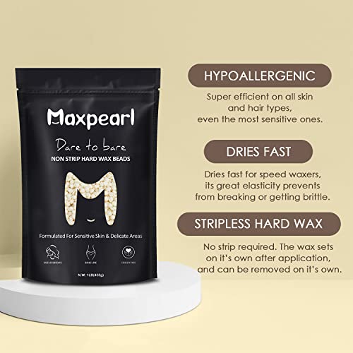 Wax Beads for Facial Hair Removal, Maxpearl 1LB Hypoallergenic Hard Wax Beans with Natural Ingredients for Sensitive Skin, Eyebrows, Upper Lip, Chin, Sideburns, Neck & More