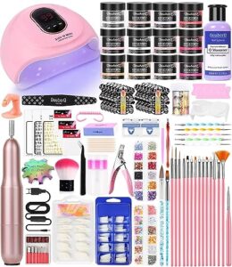 acrylic nail art kit-nail art manicure set acrylic powder brush glitter file french tips u v lamp nail art decoration tools nail drill kit for beginners with everything at home