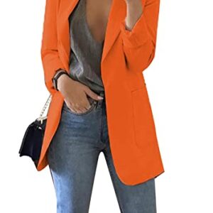 EFOFEI Women Long Sleeve Classic Work Office Cardigan Open Front Blazer with Pockets Plus Size Orange 4XL