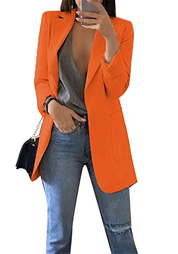 EFOFEI Women Long Sleeve Classic Work Office Cardigan Open Front Blazer with Pockets Plus Size Orange 4XL