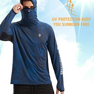 PIQIDIG Men's Sun Protection Hoodie Shirts UPF 50+ Long Sleeve Rash Guard Performance Athletic Running Hiking T-Shirt Blue camo M