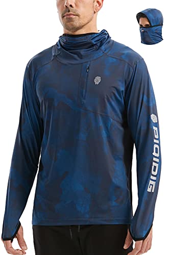 PIQIDIG Men's Sun Protection Hoodie Shirts UPF 50+ Long Sleeve Rash Guard Performance Athletic Running Hiking T-Shirt Blue camo M