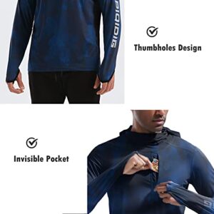 PIQIDIG Men's Sun Protection Hoodie Shirts UPF 50+ Long Sleeve Rash Guard Performance Athletic Running Hiking T-Shirt Blue camo M