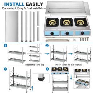 Propane Gas Stove 3 Burner Gas Stove with Removable Leg Stand Portable Gas Stove Auto Ignition Camping three Burner LPG for RV, Apartment, Outdoor