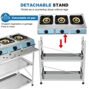 Propane Gas Stove 3 Burner Gas Stove with Removable Leg Stand Portable Gas Stove Auto Ignition Camping three Burner LPG for RV, Apartment, Outdoor