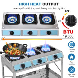 Propane Gas Stove 3 Burner Gas Stove with Removable Leg Stand Portable Gas Stove Auto Ignition Camping three Burner LPG for RV, Apartment, Outdoor