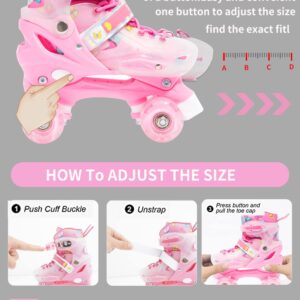 Roller Skates for Girls and Boys, Adjustable 4 Sizes for Kids Toddler Roller Skates with Light up Wheels Anti-Collision Shell(Pink, Medium(2-5))