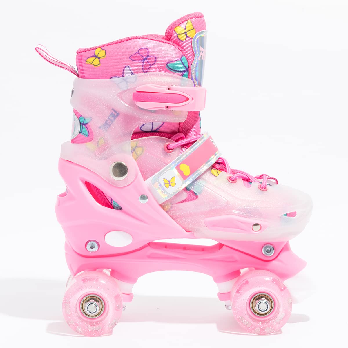 Roller Skates for Girls and Boys, Adjustable 4 Sizes for Kids Toddler Roller Skates with Light up Wheels Anti-Collision Shell(Pink, Medium(2-5))