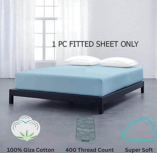 California King Fitted Sheet Only,Cal King Fitted Sheet Deep Pocket 18",California King Size Fitted Sheet, 100% Giza Egyptian Cotton,1 Pc Fitted Sheet Only (Light Blue)