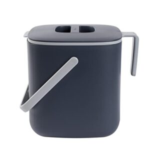 blue ginkgo kitchen compost bin - easy clean food waste bin for kitchen with handles | countertop compost bin kitchen food scrap pail bucket | made in korea (0.69 gal / 2.6l) - grey