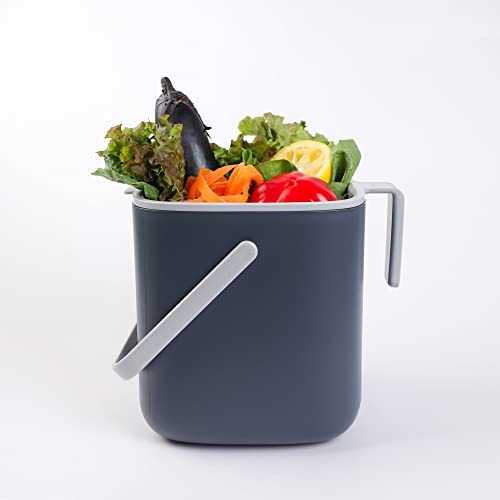 BLUE GINKGO Kitchen Compost Bin - Easy Clean Food Waste Bin for Kitchen with Handles | Countertop Compost Bin Kitchen Food Scrap Pail Bucket | Made in Korea (0.69 gal / 2.6L) - Grey