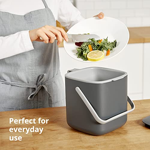 BLUE GINKGO Kitchen Compost Bin - Easy Clean Food Waste Bin for Kitchen with Handles | Countertop Compost Bin Kitchen Food Scrap Pail Bucket | Made in Korea (0.69 gal / 2.6L) - Grey