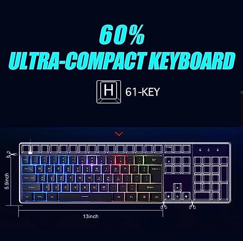 abucow Gaming Keyboard Minimalist Portable Wired Ultra-Compact Mini Imitation 61 Keys RGB Backlit Keyboard (Black)