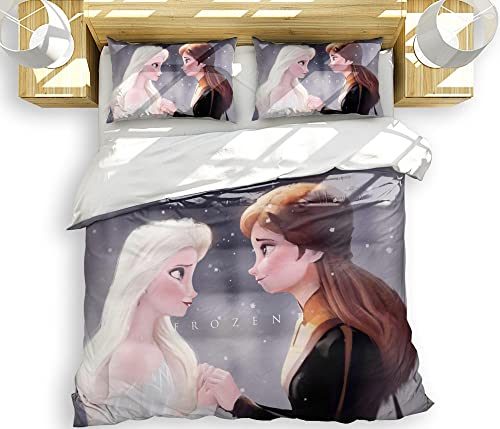 AKARDO Elsa Ice Princess Queen Anime Duvet Covers Soft Microfiber Washed Duvet Cover Set 3 Pieces with Zipper Closure,Beding Set (12,Twin (68"x86"))