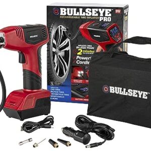 As Seen On TV Bullseye Pro Digital Tire Inflator Automatic 150 PSI w/Gauge Display Screen & Pre-set Pressure in KPA, PSI, BAR, Kg/cm, Built-in LED Lights, Rechargeable, Air Compressor, Car Tire Pump