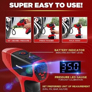 As Seen On TV Bullseye Pro Digital Tire Inflator Automatic 150 PSI w/Gauge Display Screen & Pre-set Pressure in KPA, PSI, BAR, Kg/cm, Built-in LED Lights, Rechargeable, Air Compressor, Car Tire Pump