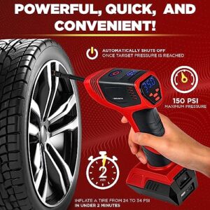 As Seen On TV Bullseye Pro Digital Tire Inflator Automatic 150 PSI w/Gauge Display Screen & Pre-set Pressure in KPA, PSI, BAR, Kg/cm, Built-in LED Lights, Rechargeable, Air Compressor, Car Tire Pump