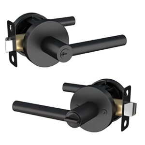 mega handles entrance handle i entry lever door handle - heavy duty square locking lever set for left or right-handed doors - interior/exterior door levers - matte black